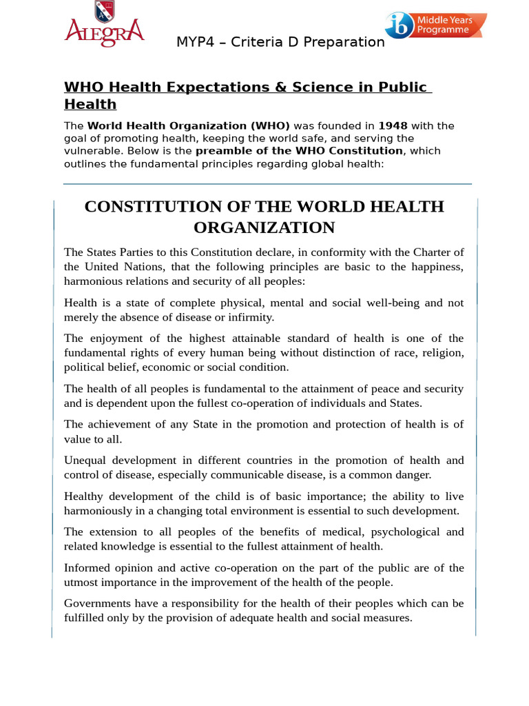 Criteria D Summative WHO Health Expectations | PDF | Vaccines | Organ ...