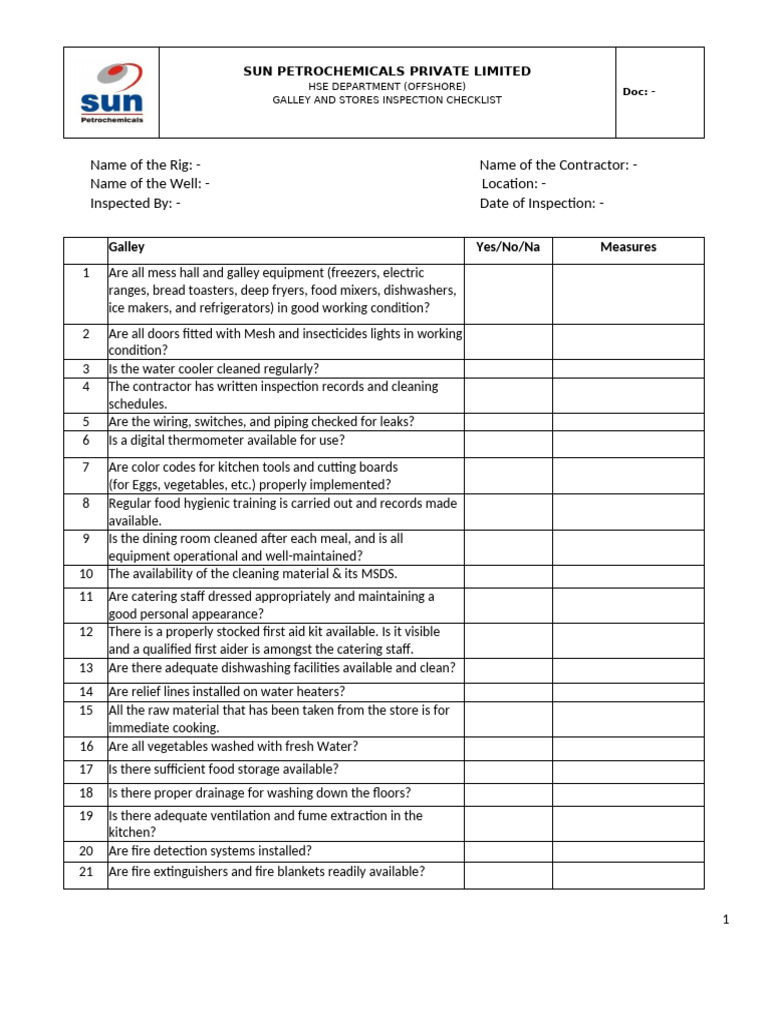 Galley and stores checklist | PDF | Kitchen | Domestic Implements