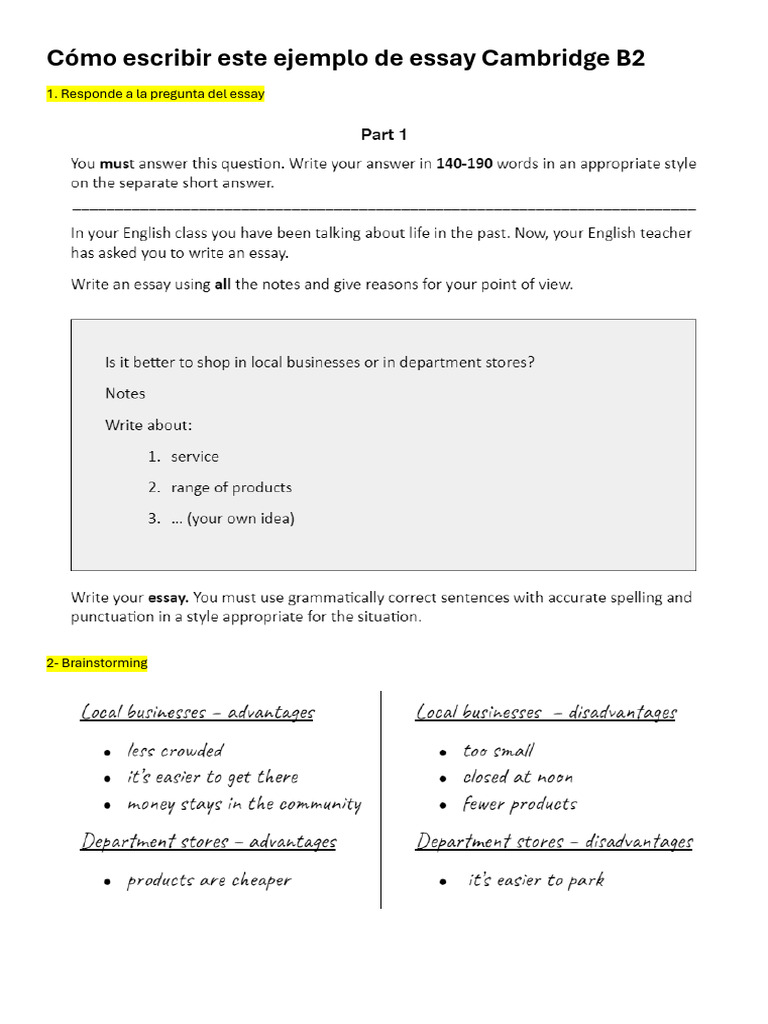 Cómo Escribir Este Ejemplo de Essay Cambridge B2 | PDF