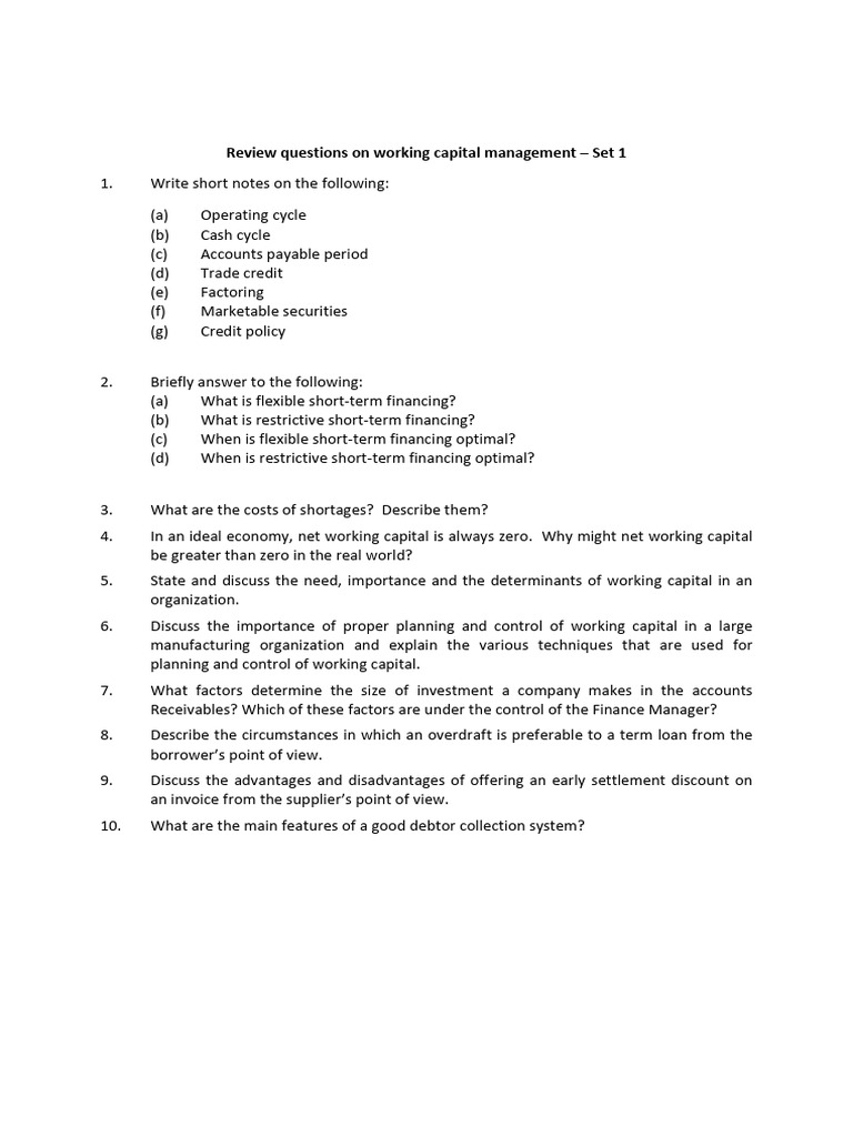 Review Questions on WCM-1 | PDF