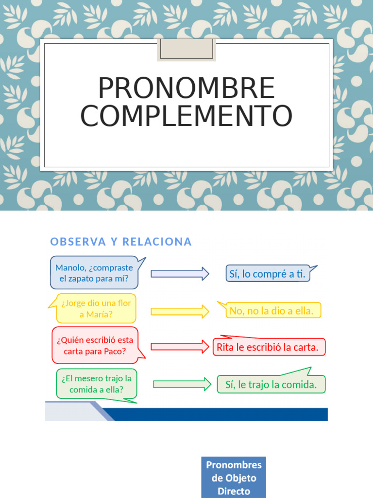 Pronombres de Objeto Directo e Indirecto | PDF | Objeto (gramática ...