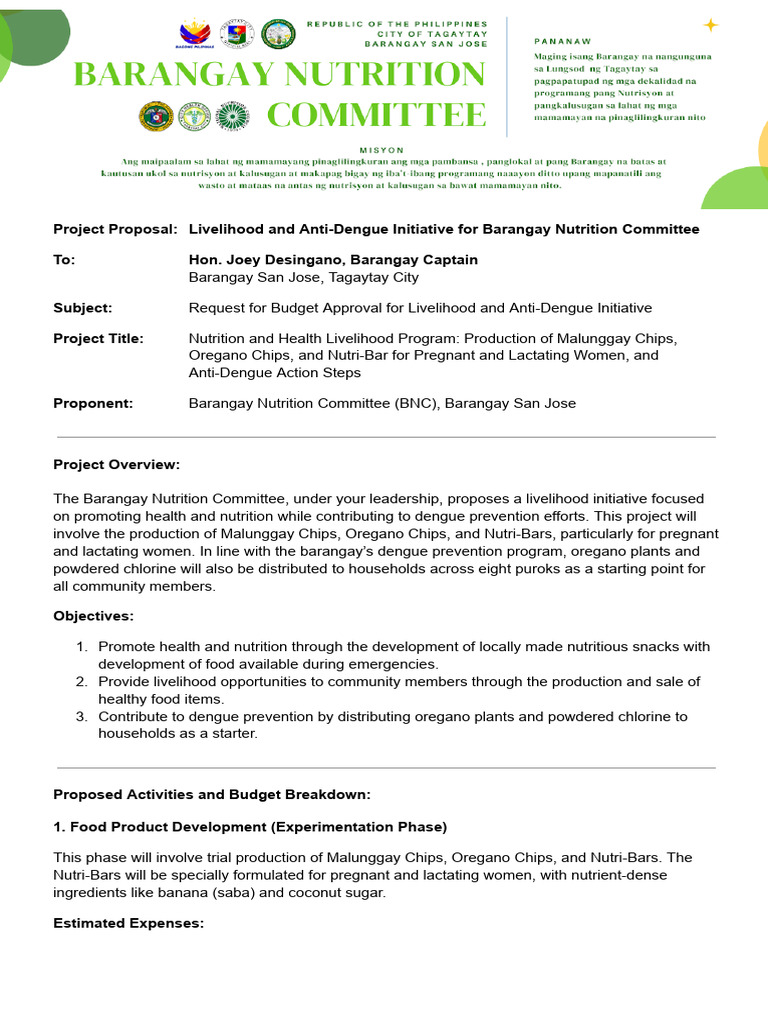 Livelihood & Anti-Dengue Project Proposal | PDF | Foods