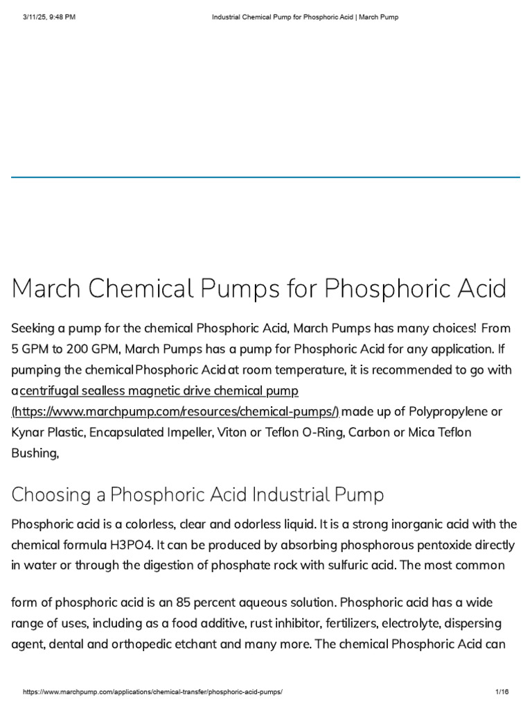 Industrial Chemical Pump For Phosphoric Acid - March Pump | PDF | Phosphoric Acid | Pump