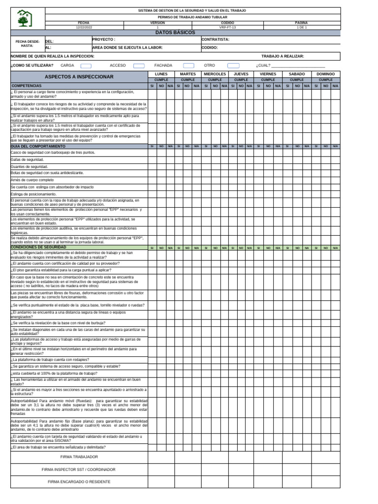 VRP-FT - 13 PT Andamio - LP Autorizado | PDF | Andamio