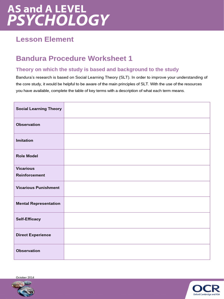 Bandura's Social Learning Theory Worksheet | PDF