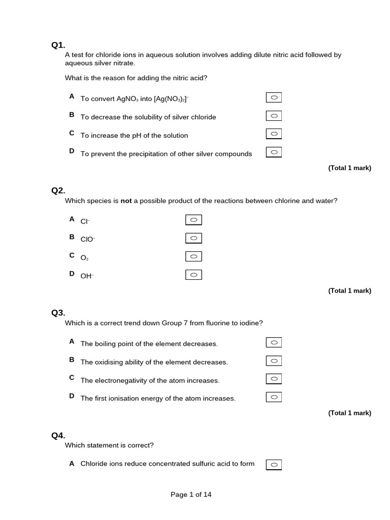 Chloride Ion Testing and Halogen Reactions | PDF | Chlorine | Iodine