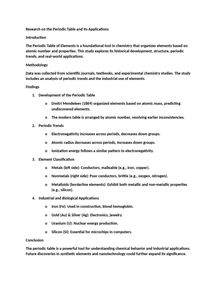 Periodic Table: Structure and Applications | PDF | Chemical Elements ...