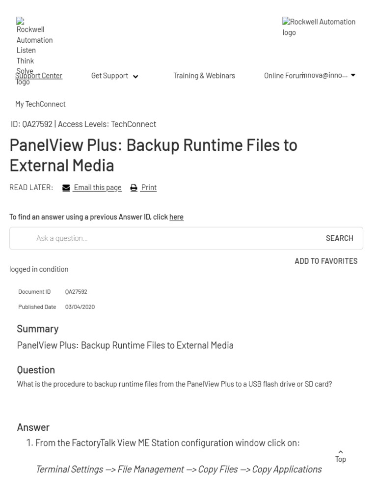 PanelView Plus - Backup Runtime Files To External Media | PDF ...