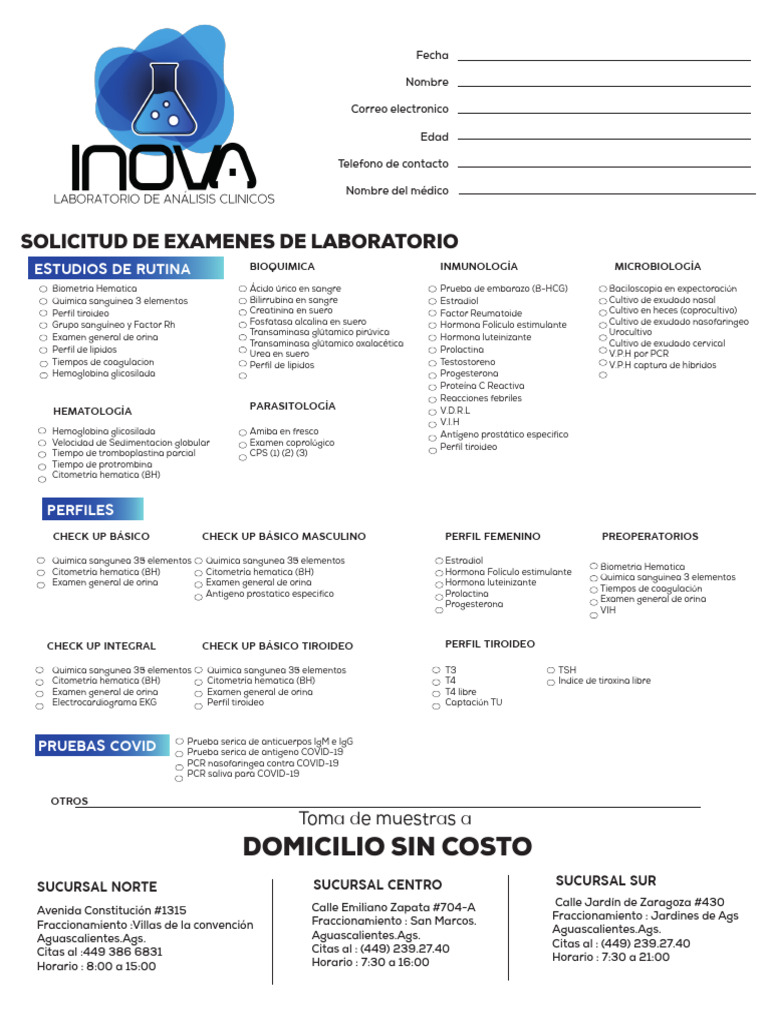 SOLICITUD LAB | PDF | Sangre | Especialidades Medicas