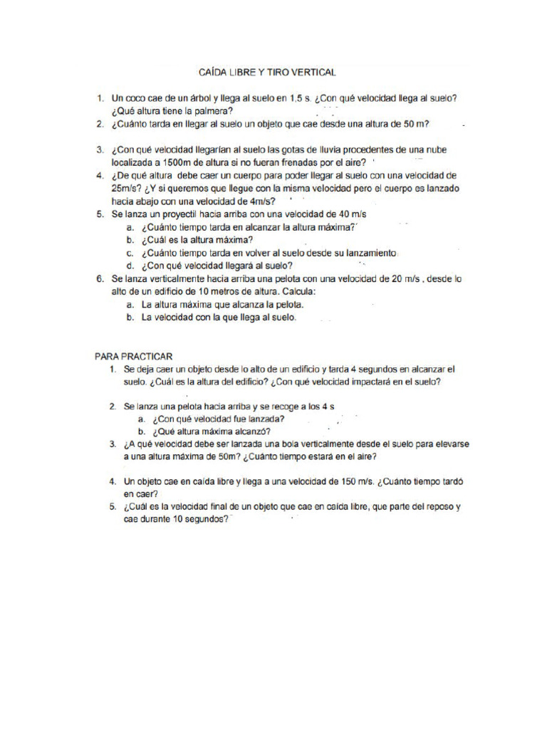 Caida Libre y Trio Vertical Ejerc | PDF