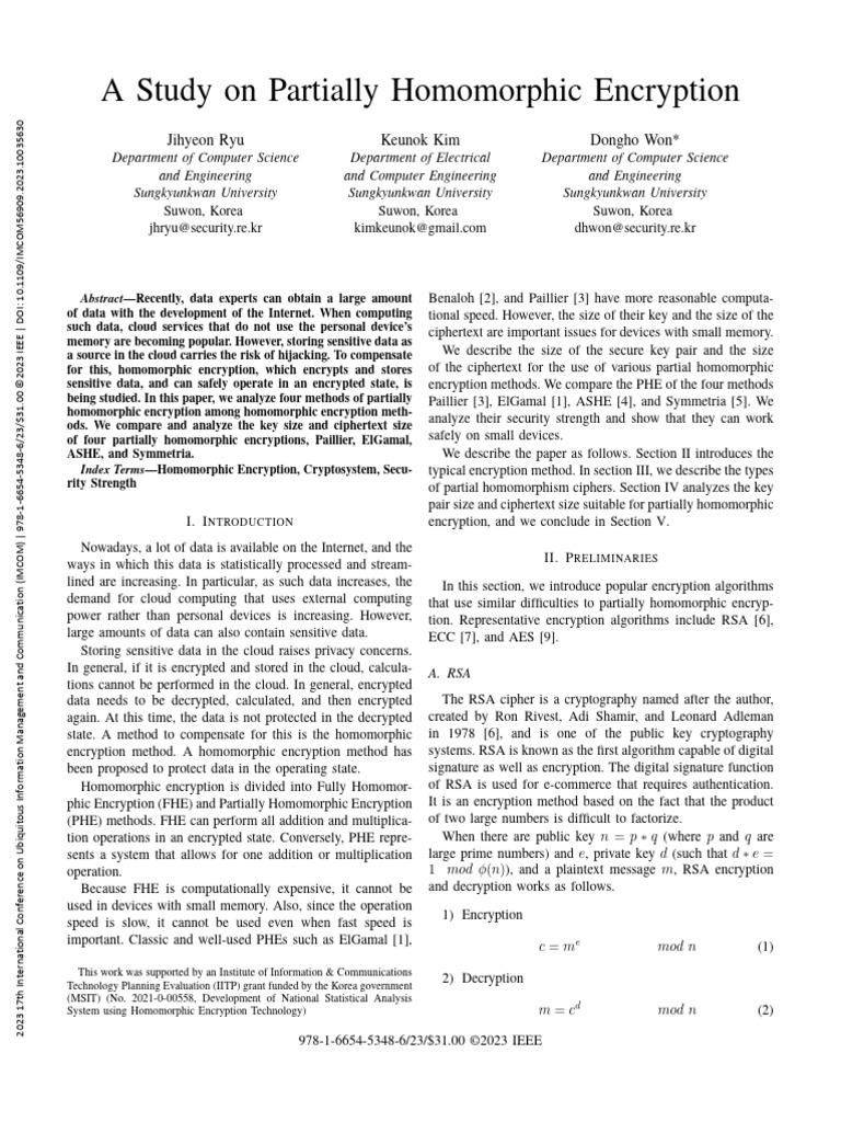 A Study On Partially Homomorphic Encryption | PDF | Cryptography | Encryption