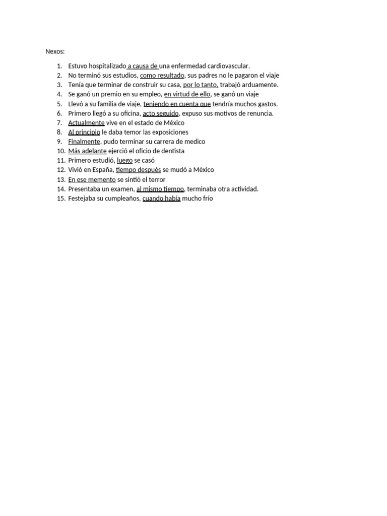 Ejercicios De Nexos O Conectores Pdf