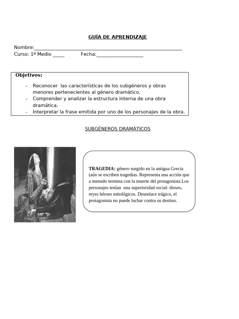 Subgéneros Dramáticos: Tragedia, Comedia y Drama | PDF | Comedia | Tragedia