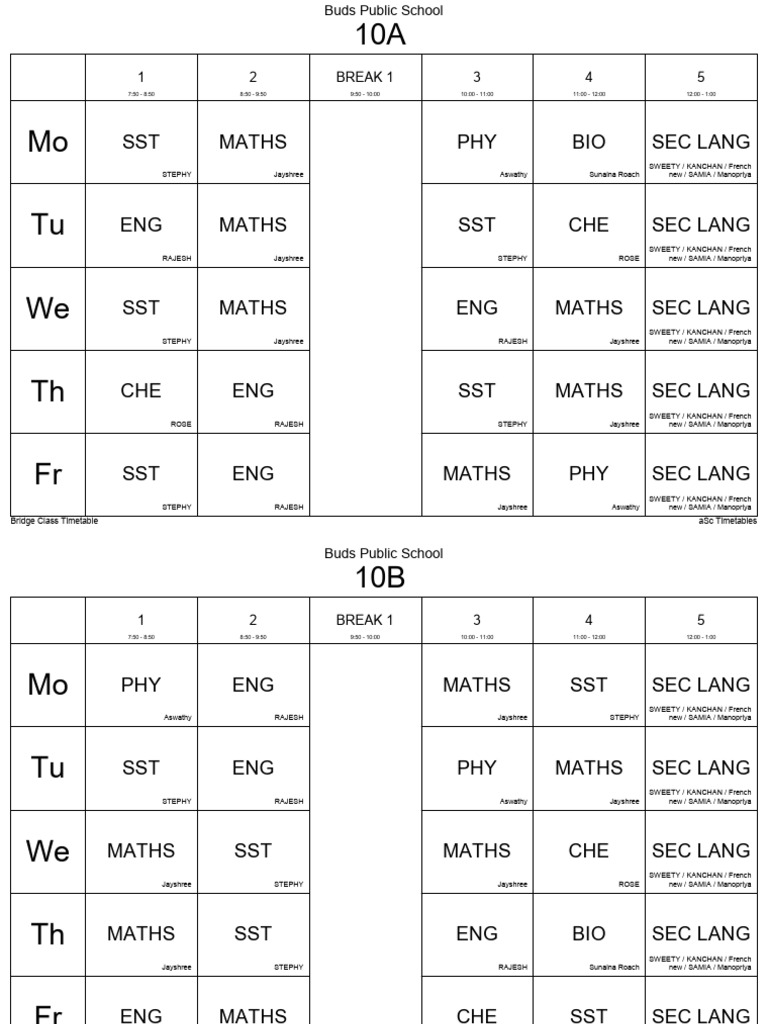 Bridge Class Timetable | PDF