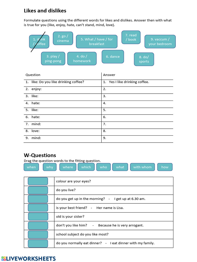 Likes and Dislikes Worsheet | PDF