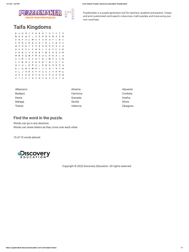 Taifa Kingdoms Word Search | PDF