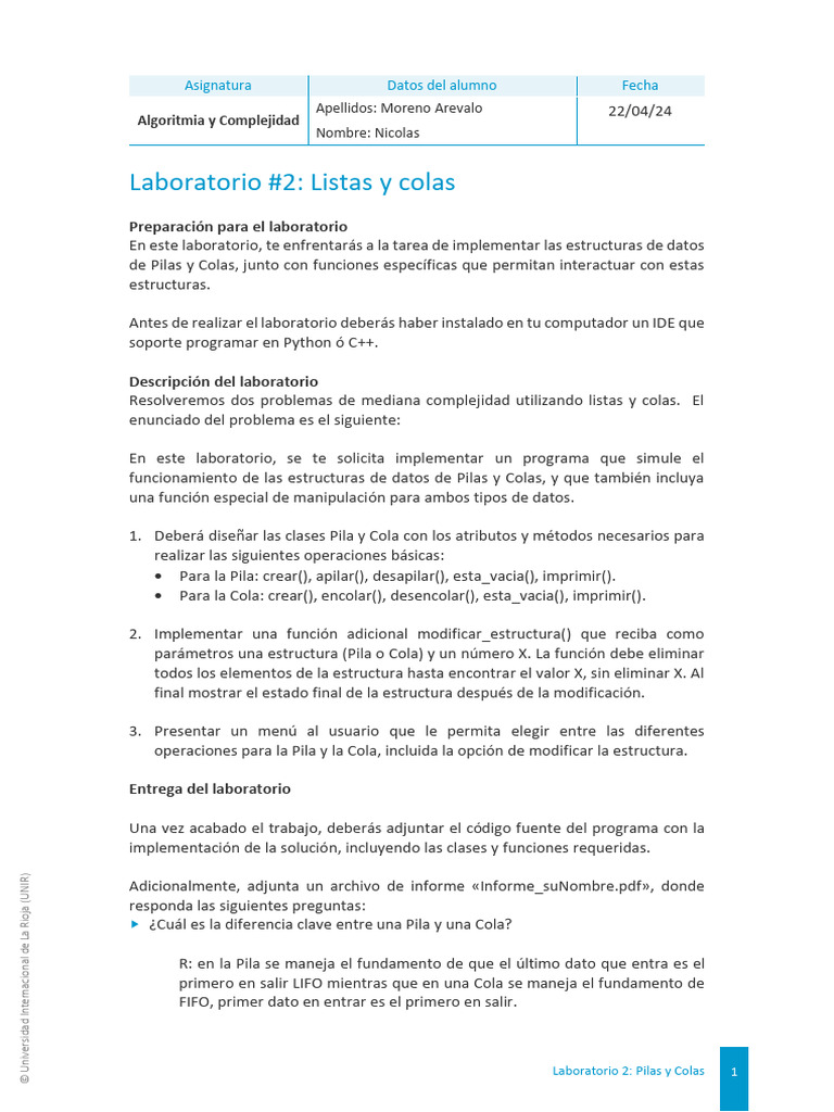 Trabajo Listas Colas | PDF | Algoritmos | Programa de computadora