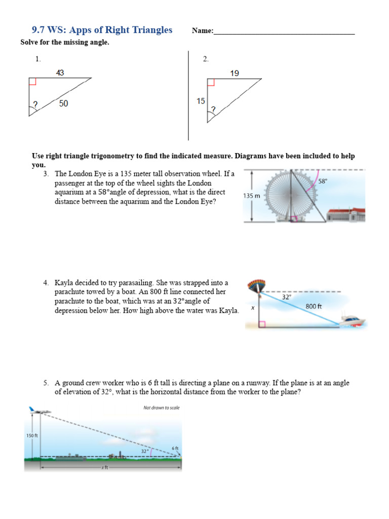 9.7 WS - Apps of Right Triangles | PDF | Horizon