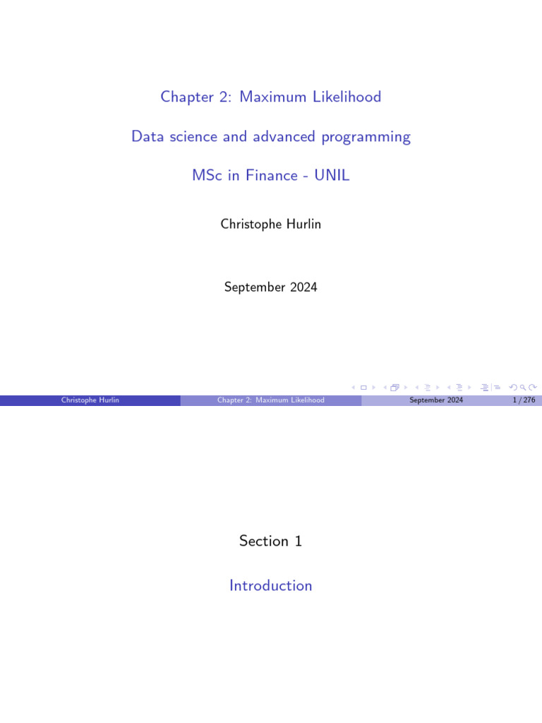 Chapte 2 - Maximum Likelihood - HEC - Lausanne | PDF | Applied Mathematics | Econometrics