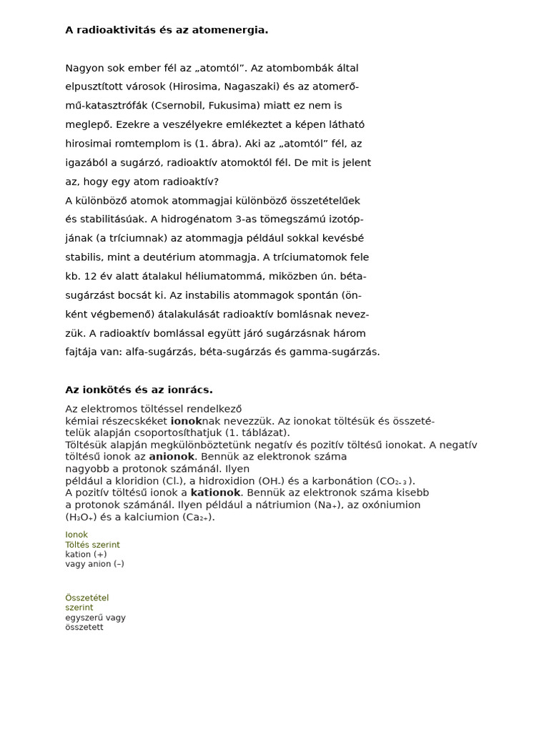 A Radioaktivitás És Az Atomenergia. Az Ionkötés És Az Ionrács. | PDF