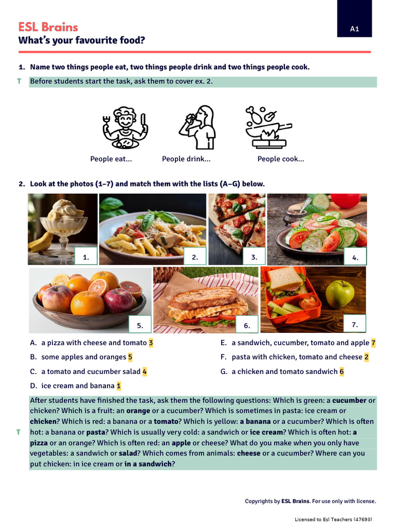 ESL Brains Whats Your Favourite Food TV 6835 | PDF | Tomato | Lunch