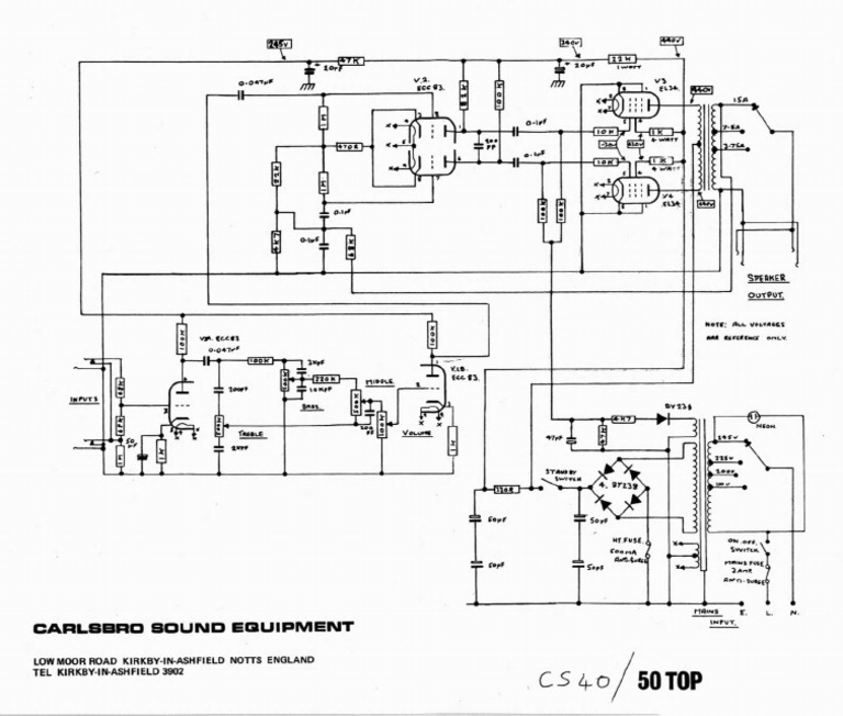 Carlsbro cs40 cs50 Top Amp Schematic Diagram | PDF