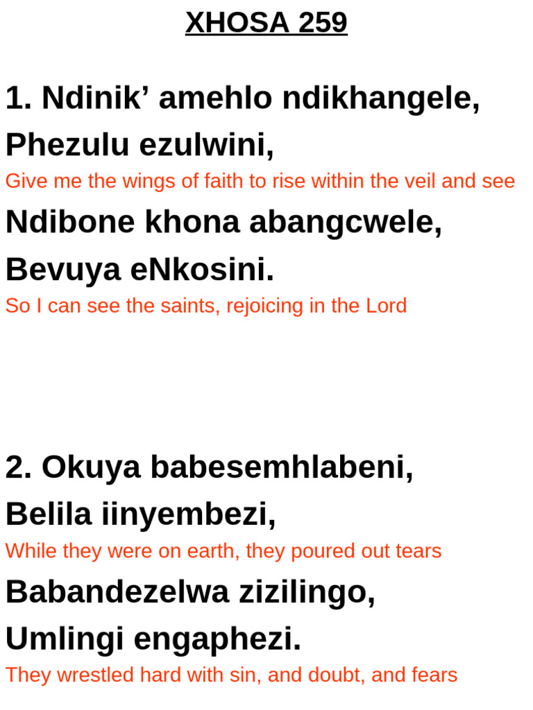 Xhosa Hymn 259: Ndinik' Amehlo Lyrics | PDF
