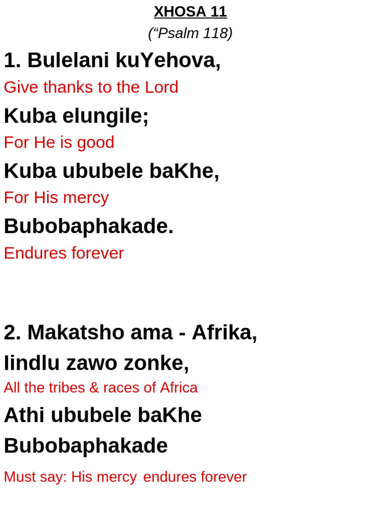 Xhosa Psalm 118: A Prayer of Thanks | PDF