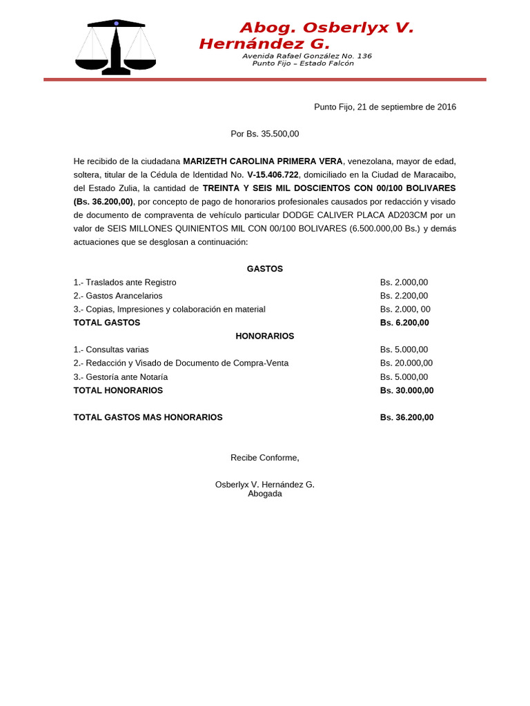 Recibo Honorarios Maritza | PDF