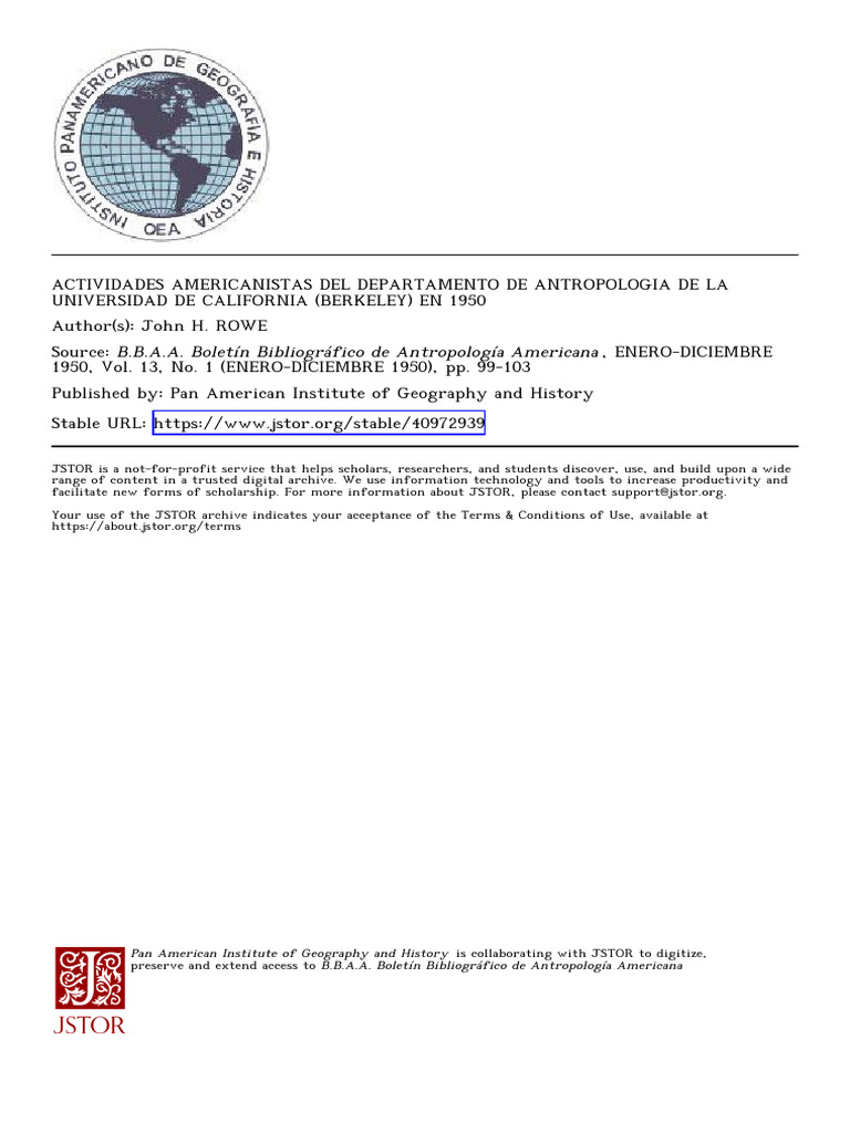 Rowe J - 1950 - Actividades Americanistas Del Departamento de ...