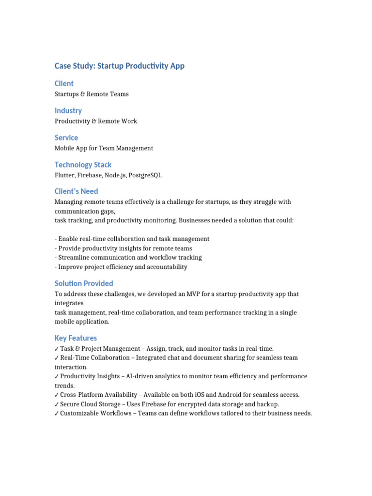 Startup Productivity App Case Study | PDF | Mobile App | Cloud Computing
