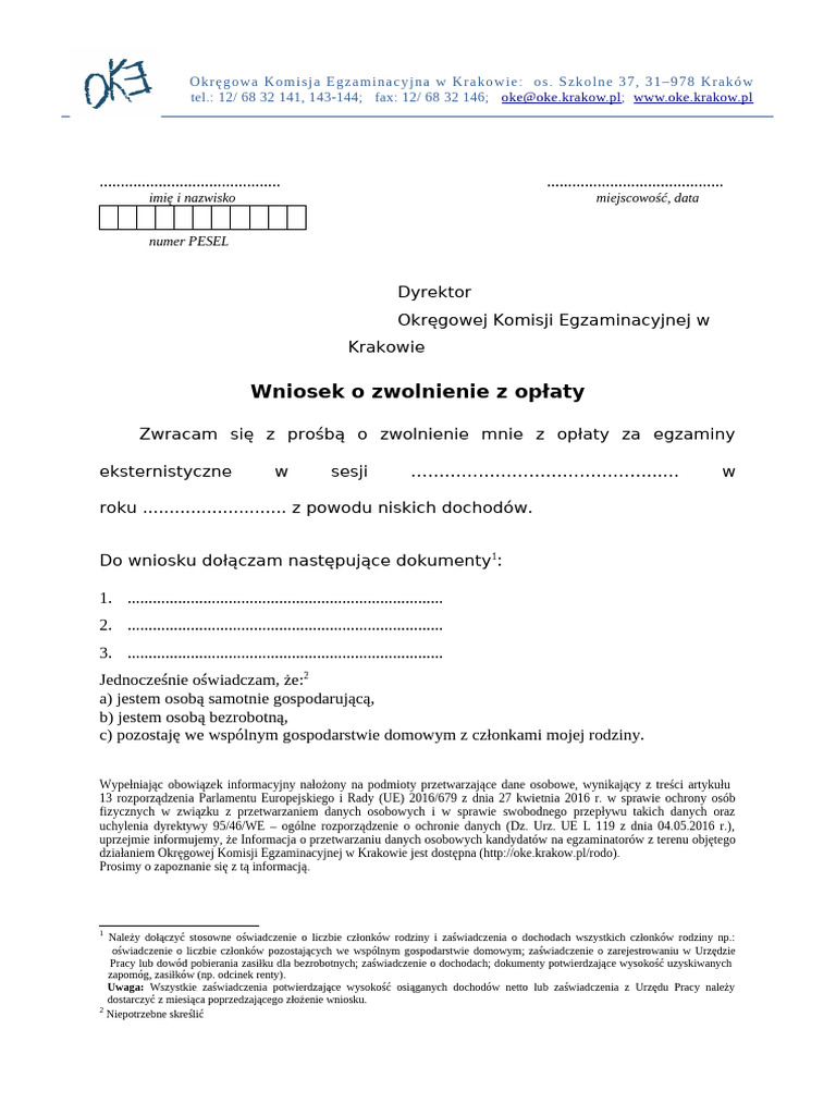 Wniosek o Zwolnienie z Opłaty.20.01.2021 | PDF