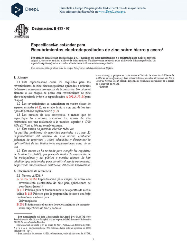 ASTM-B633-07 Es | PDF | Tornillo | Revestimiento