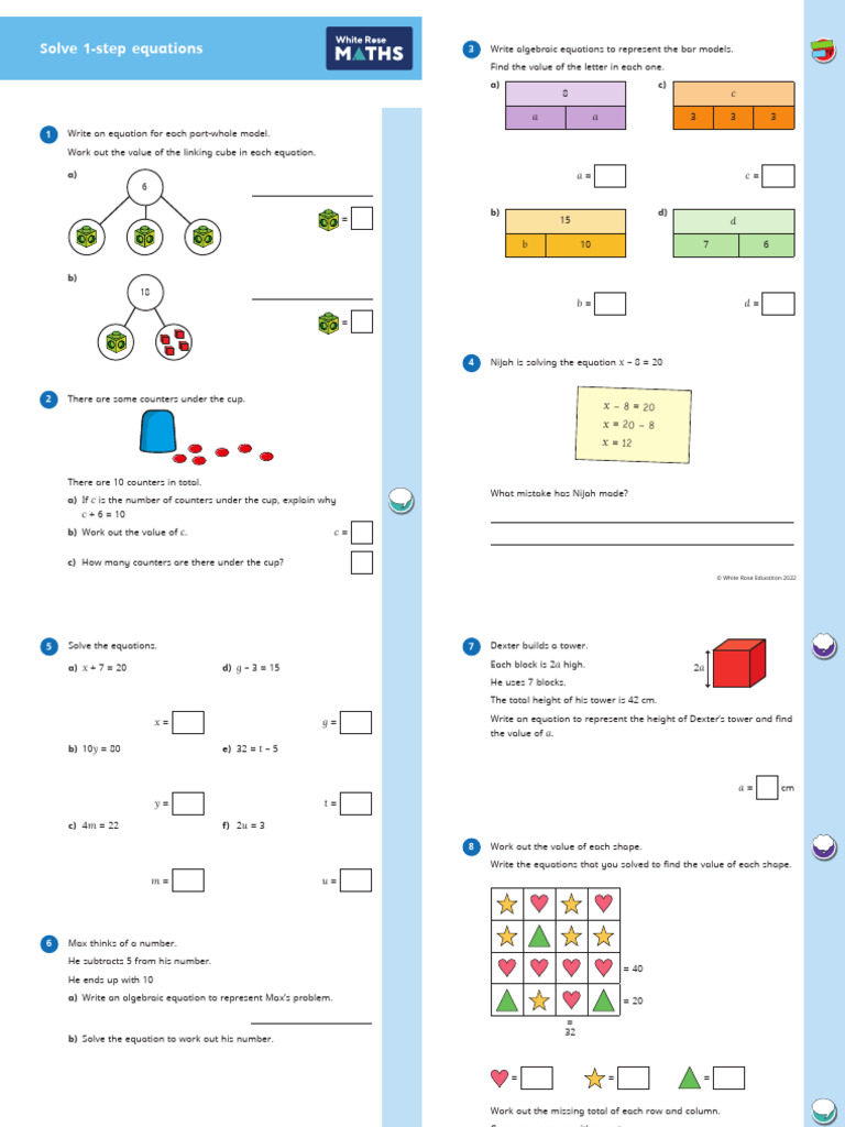 Y6 Spring Block 2 WO7 Solve 1 Step Equations 2022 | PDF | Equations ...