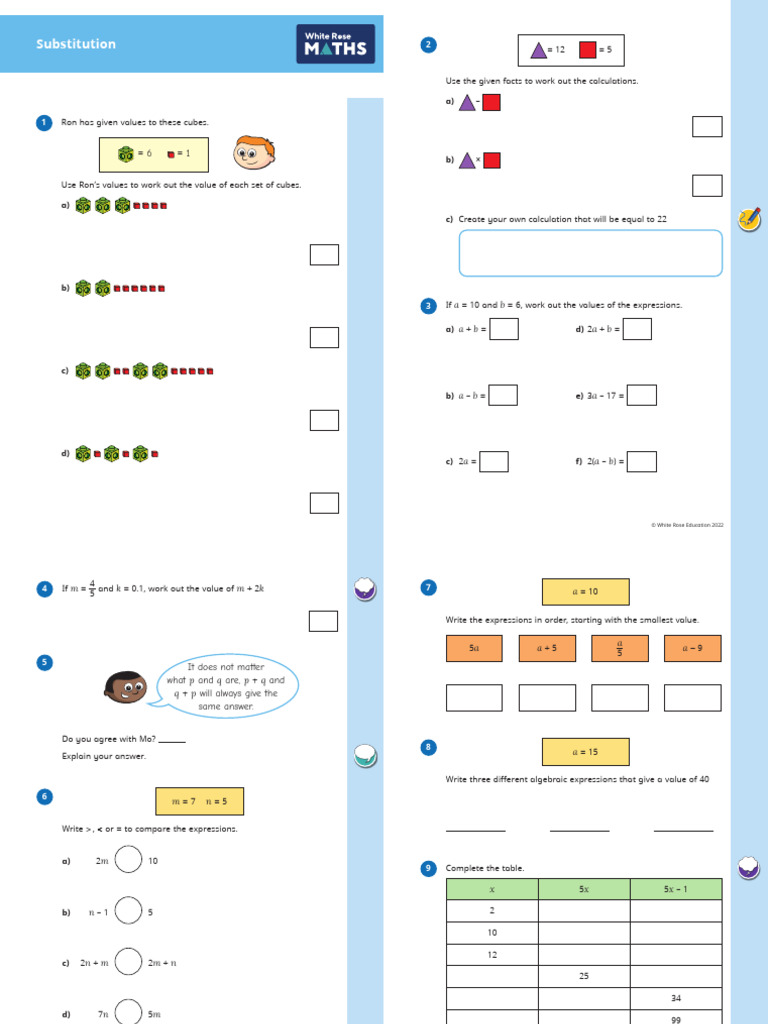 Y6 Spring Block 2 WO4 Substitution 2023 | PDF | Mathematics | Algebra
