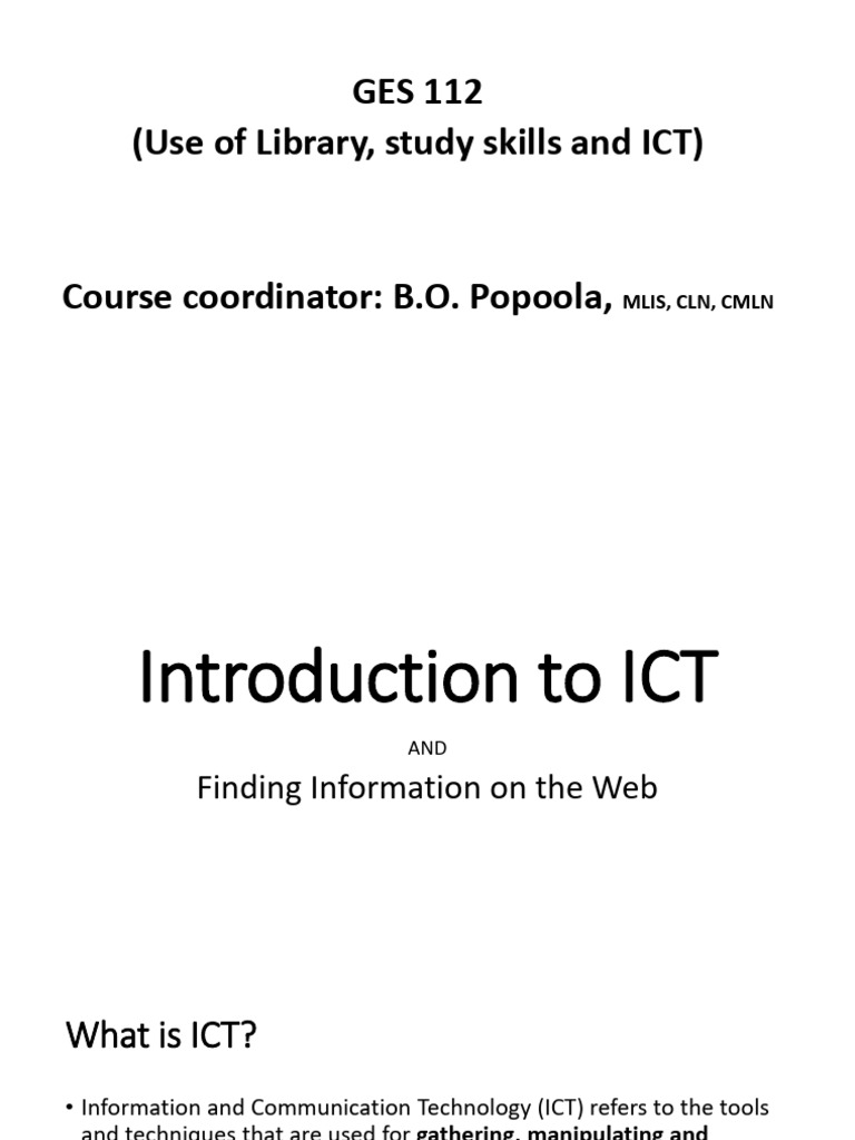 Introduction to ICT and Web Research | PDF | Input/Output | Computer ...