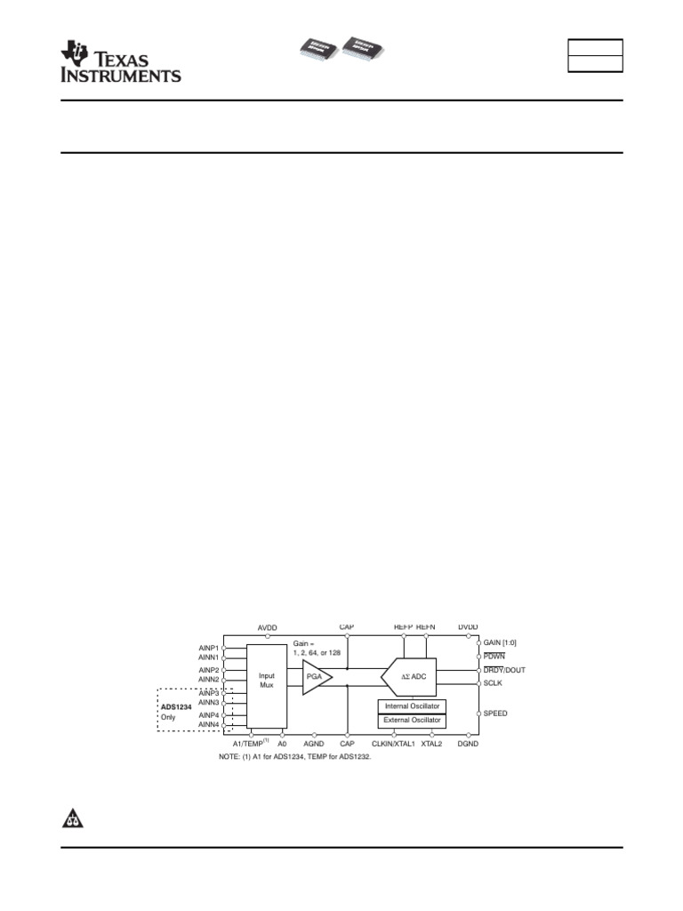 ADS1232IPWR Datasheet | PDF | Analog To Digital Converter | Electrical ...