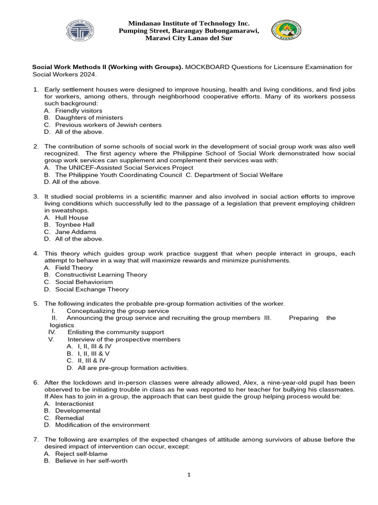 Social Work Group Dynamics Exam Guide | PDF | Adolescence | Leadership