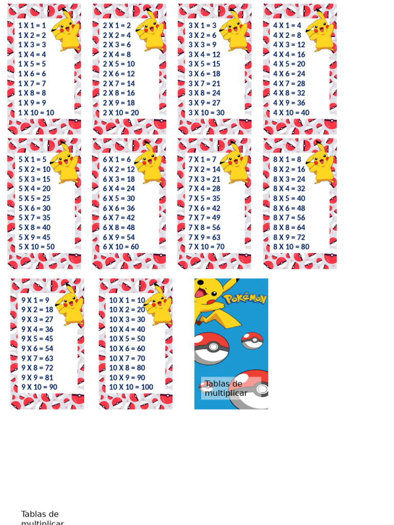 TABLAS DE MULTIPLICAR Pokemon - ByBDLR | PDF