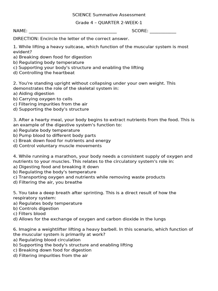 SCIENCE Formative Assessment 1 | PDF | Respiratory System | Circulatory ...