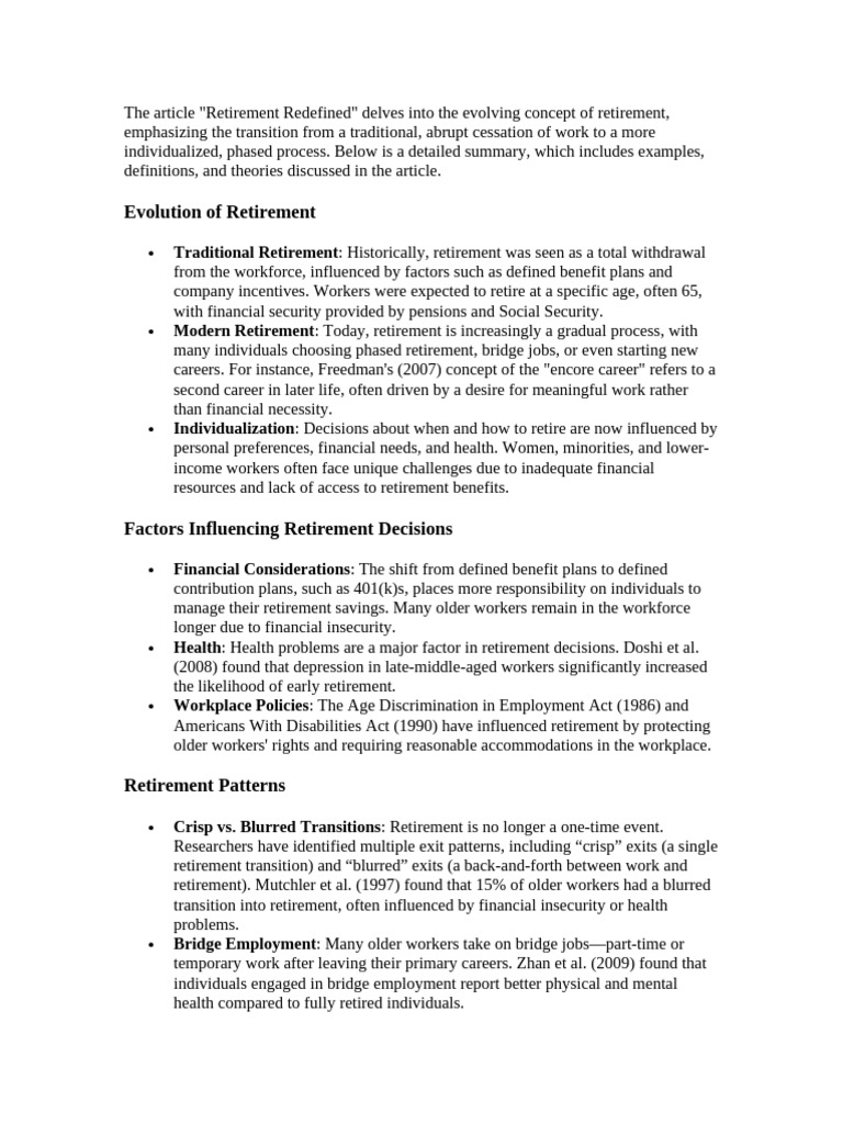 Retirement Redefined Summary | PDF | Retirement | Psychological Resilience