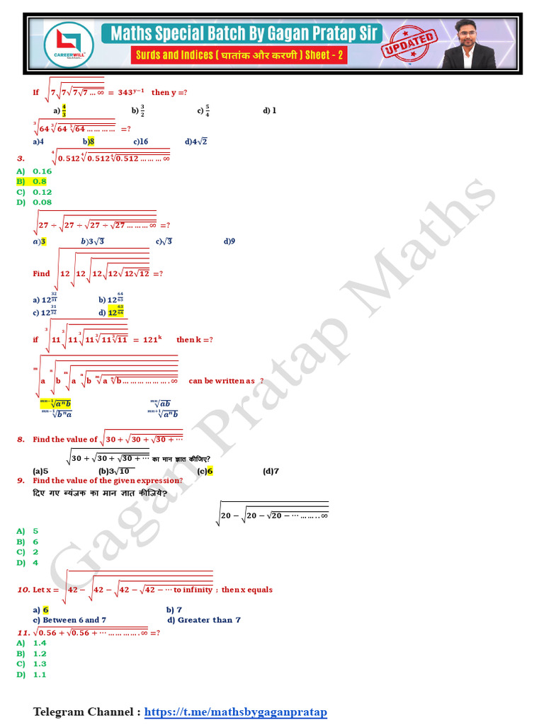 Surds & Indices Sheet-2 | PDF