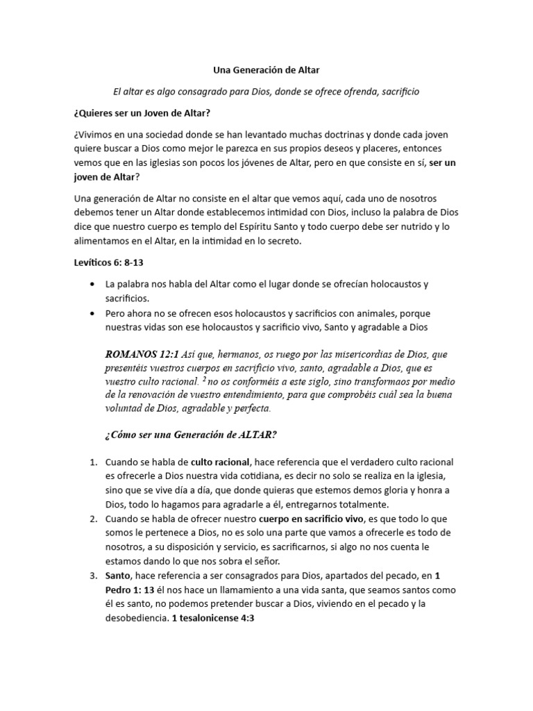 Una Generación de Altar | PDF | Altar | Oración