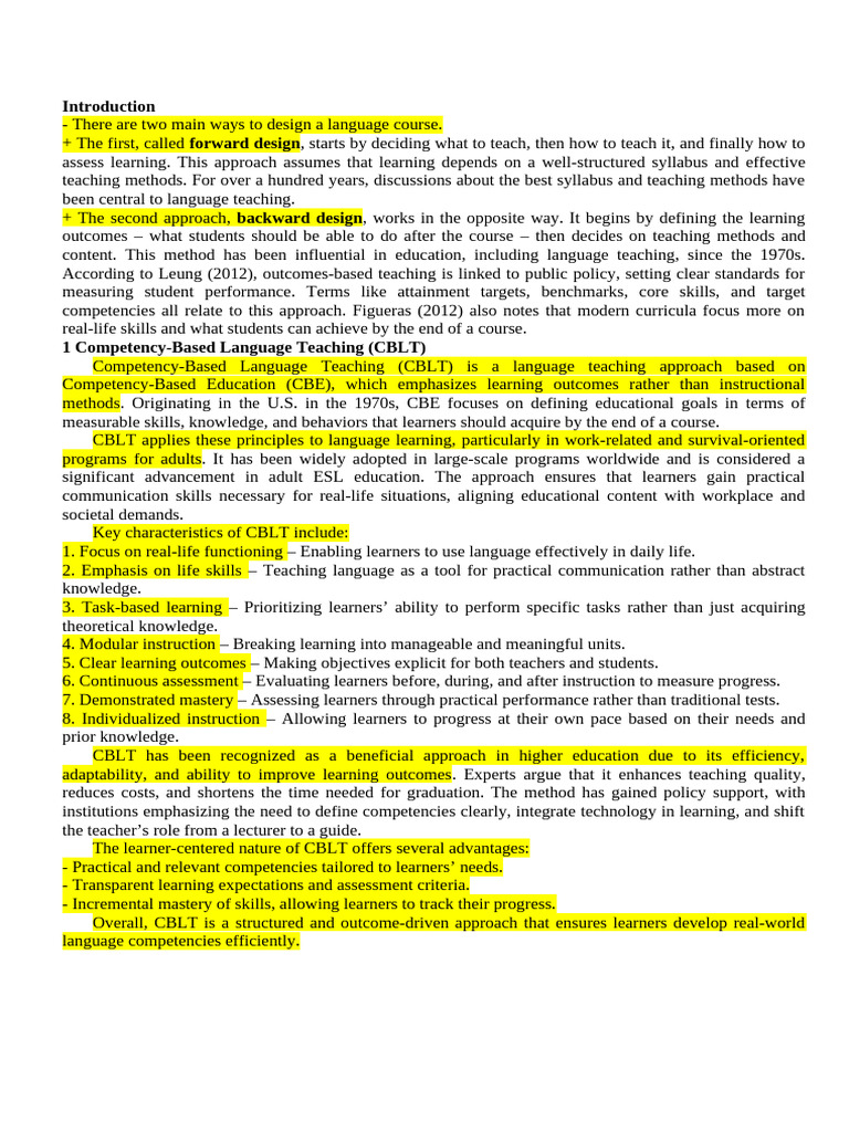 Introduction Competency-Based Language Teaching (CBLT) | PDF | Learning | Educational Assessment