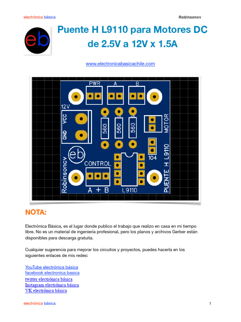 Puente H L9110 para Motores DC de 2.5V A 12V X 1.5A | PDF | Electrónica ...
