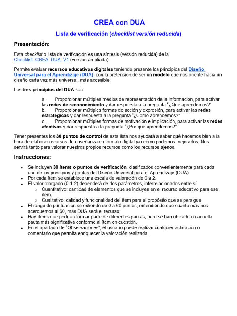 Checklist de Verificación DUA | PDF | Multimedia | Aprendizaje