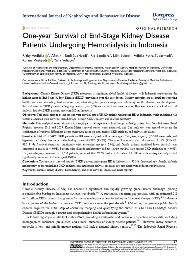 Andhika R 2025 One-Year Survival ESKD HD Indonesia | PDF | Chronic Kidney Disease | Nephrology