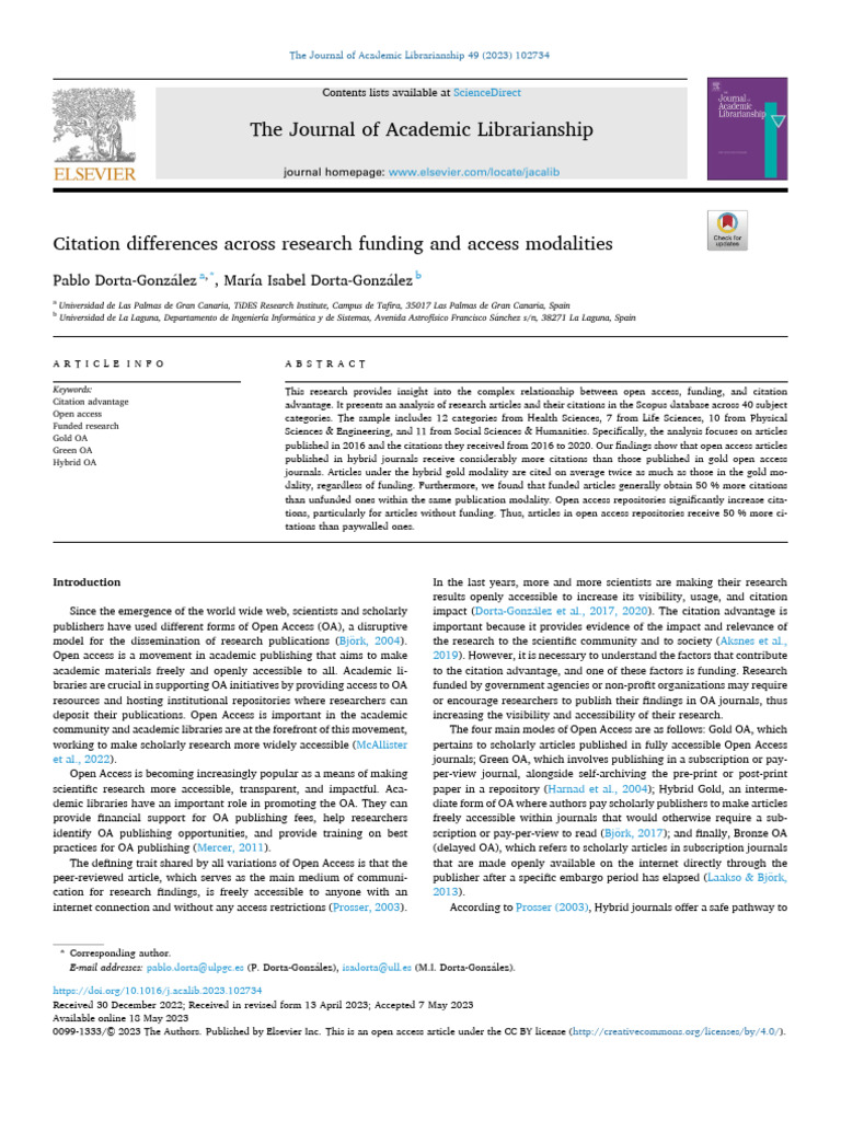 Citation Differences Across Research Funding - 2023 - The Journal of ...