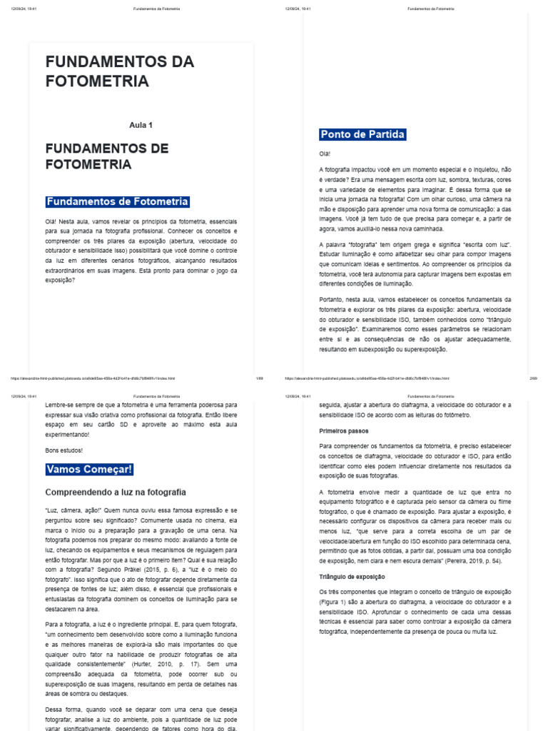 Fundamentos da Fotometria na Fotografia | PDF | Câmera | Abertura