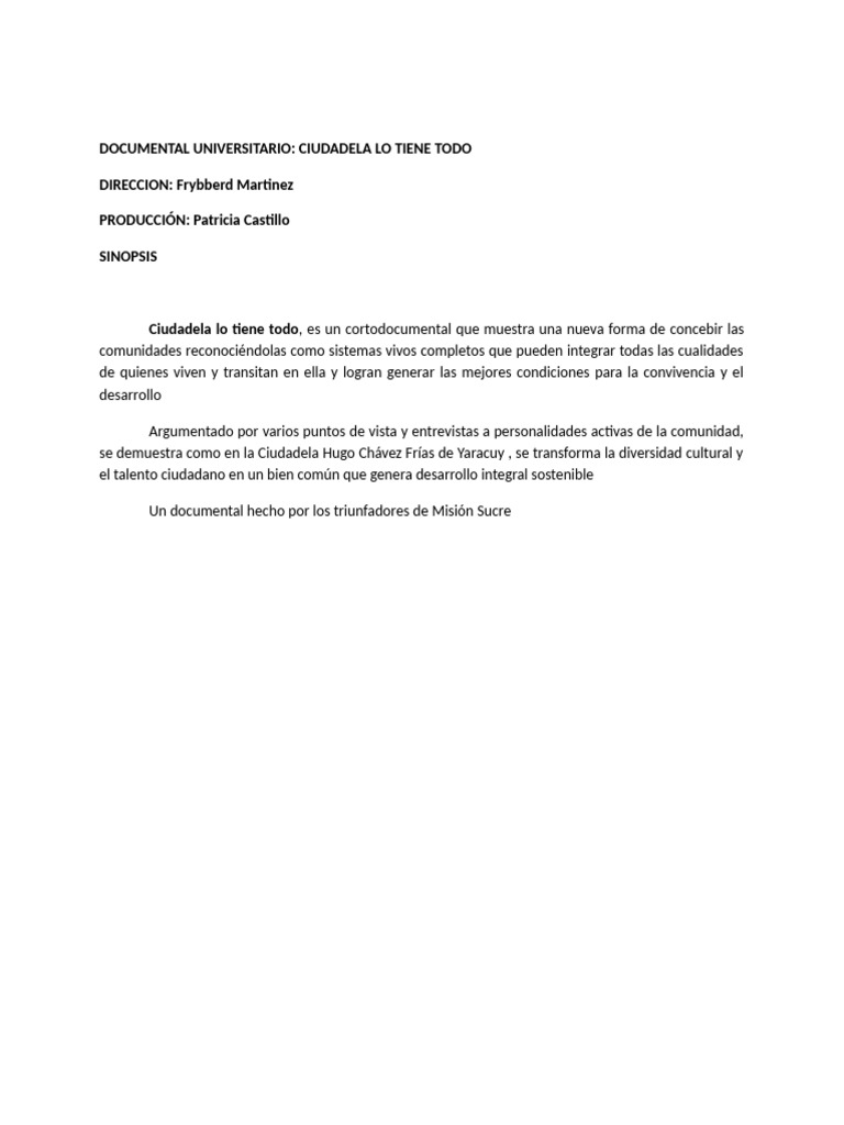 Ciudadela Lo Tiene Todo - Sinopsis | PDF
